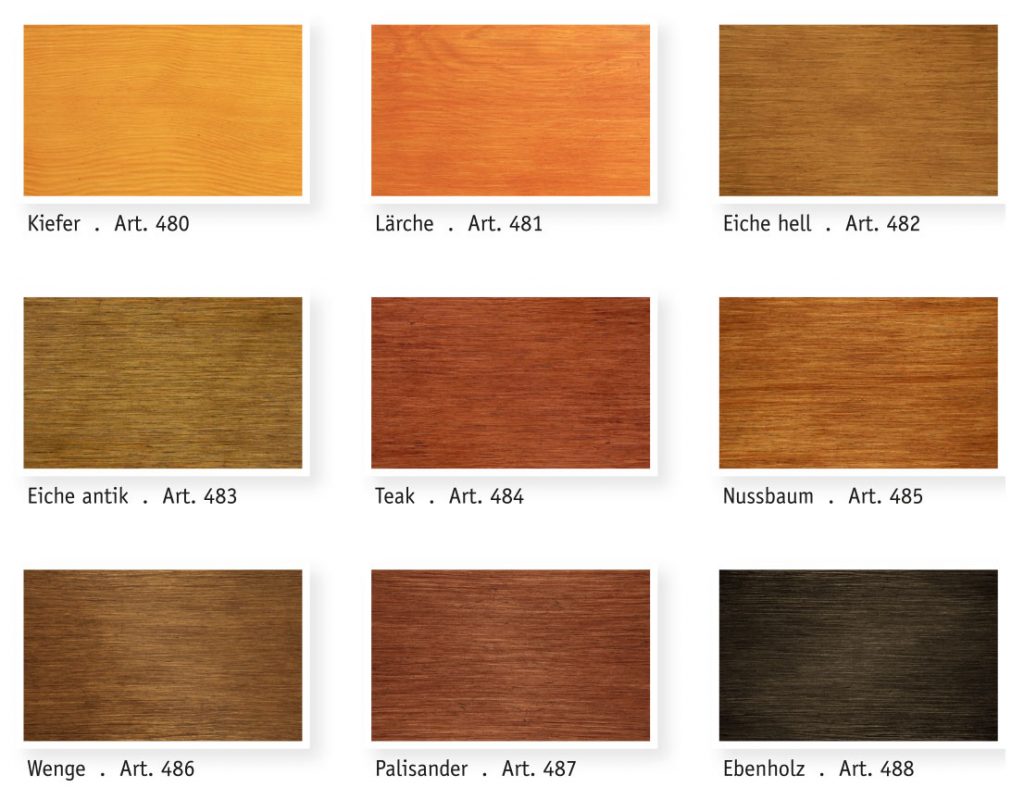 Farbkarte Holzlasuren in Holzfarbtönen - Kreidezeit Naturfarben
